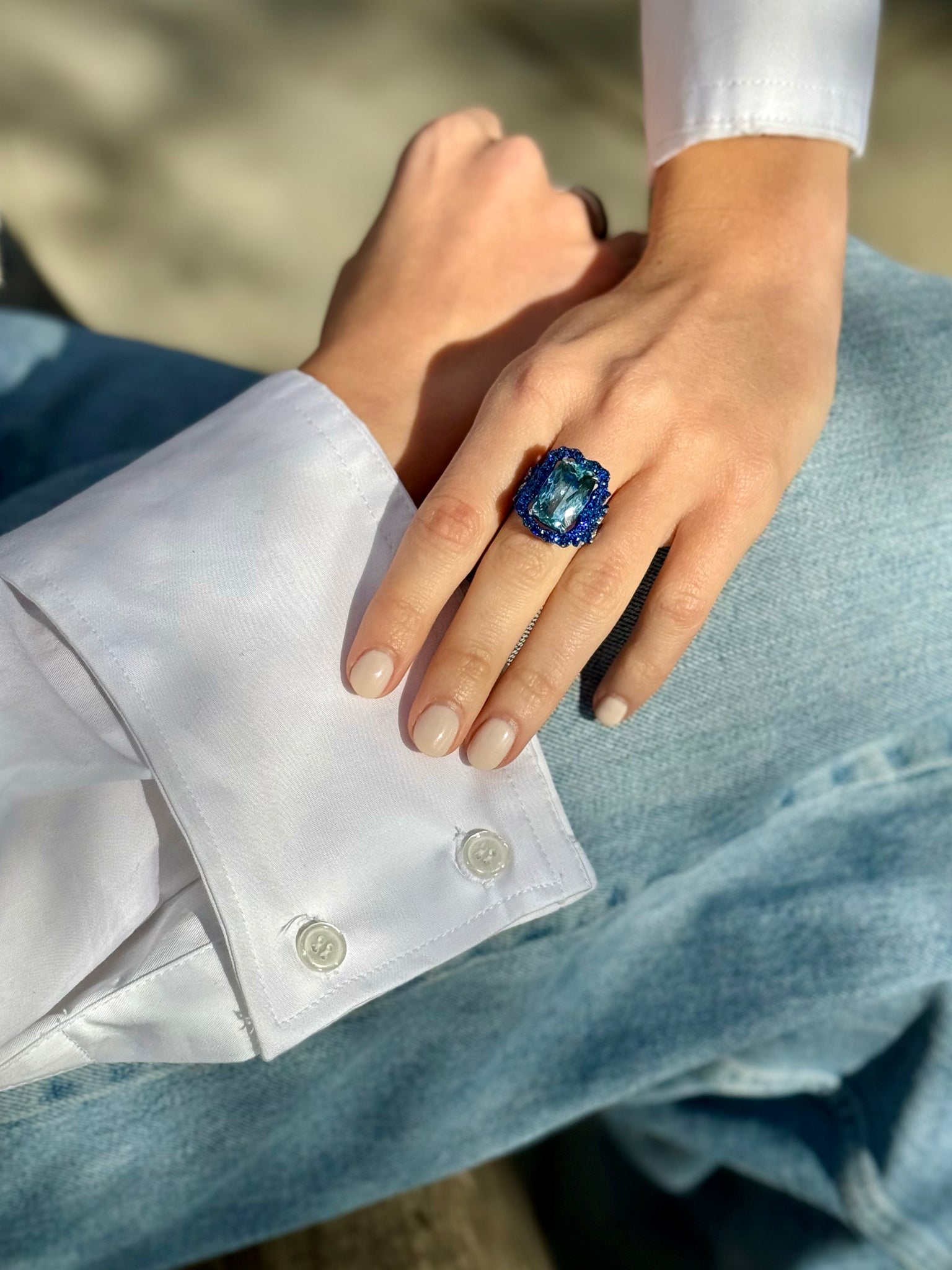 Aquamarine, Blue Sapphire & Diamond Rio Ring – Graziela