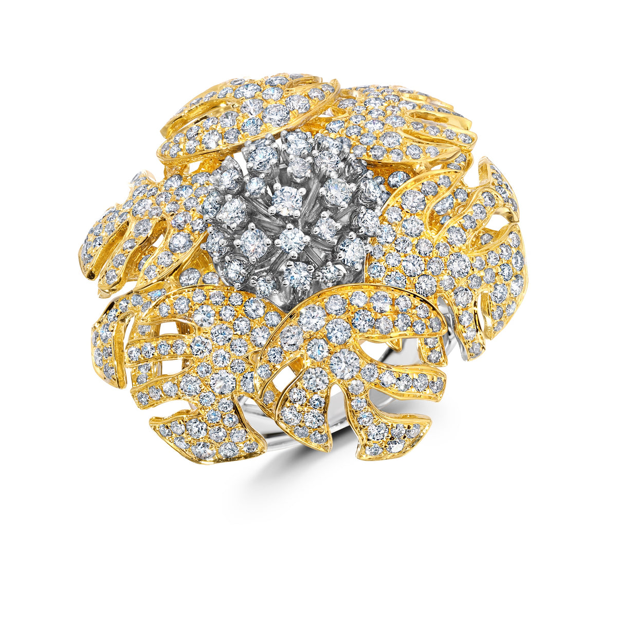 Two Tone Diamond Flower Statement Ring – Graziela