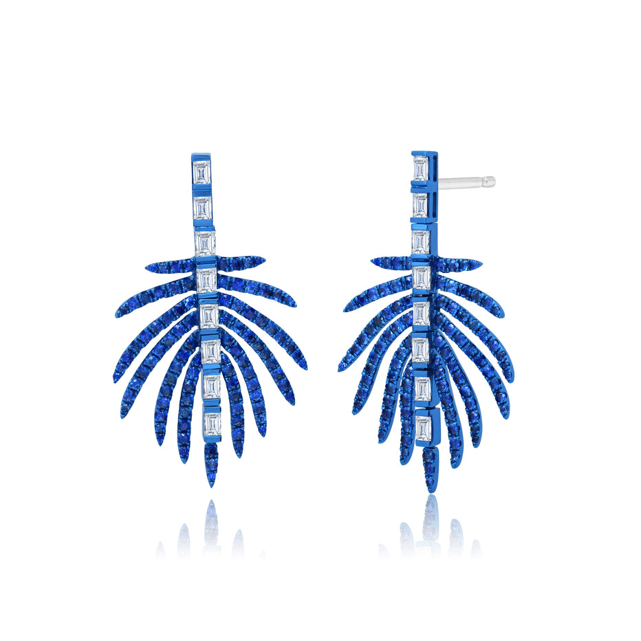 Palmeira Blue Rhodium, Blue Sapphire & Diamond Earrings – Graziela